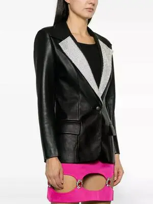 MITILIANE COUTURE Crystal Lapel Faux Leather Blazer