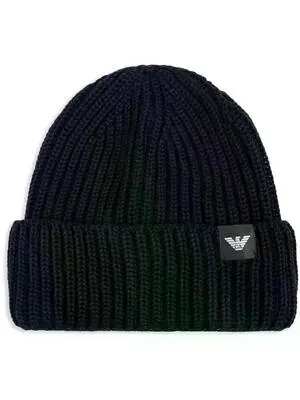 Emporio Armani Logo-patch Knitted Beanie - Blue