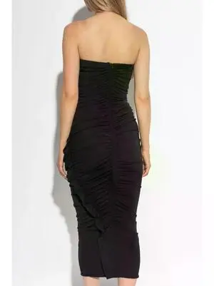 Attico Ruched Strapless Midi Dress