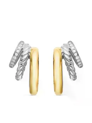 David Yurman 18kt Yellow Gold And Sterling Diamond Hoop Earrings - Silver
