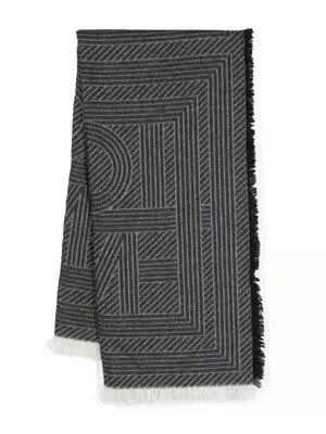 TOTEME Monogram-jacquard Striped Fringed Scarf - Black