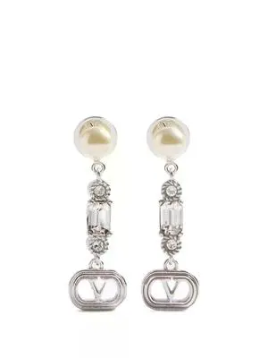 Valentino Garavani Vlogo Signature Crystal-embellished Drop Earrings - Silver