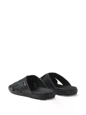 Prada Criss-cross Leather Sandals With Enamelled Triangle Logo