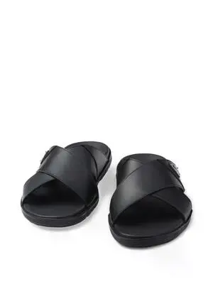 Prada Criss-cross Leather Sandals With Enamelled Triangle Logo