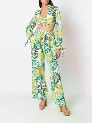 AMIR SLAMA Palm Leaf Print Cropped Shirt