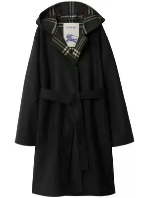 Burberry Reversible Check Pattern Hooded Wool Coat
