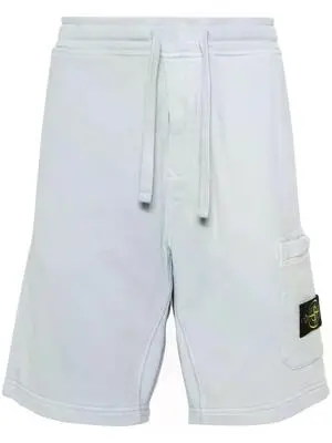 Stone Island Compass-appliqué Cotton Track Shorts - Blue