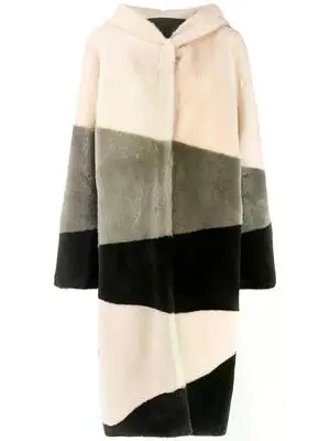 LISKA Hooded Mid-length Lamb Fur Coat