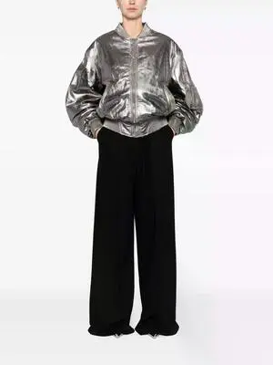 Attico Anja Metallic Leather Bomber Jacket - Silver