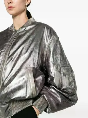 Attico Anja Metallic Leather Bomber Jacket - Silver