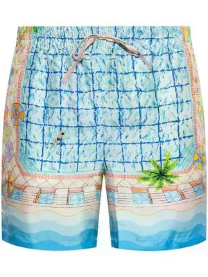Casablanca Le Plongeon Silk Shorts - Blue