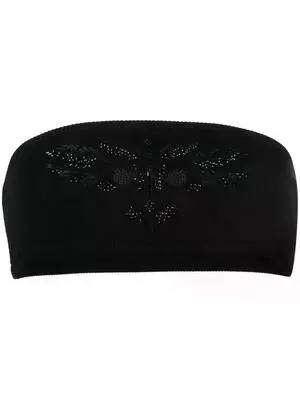 Max Mara Floral-embroidered Studded Cropped Top - Black