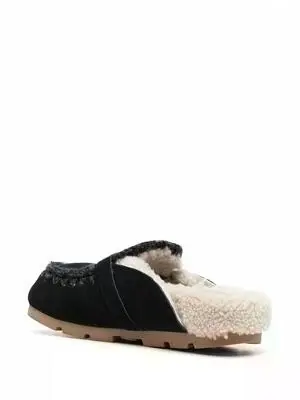 Mou Logo-plaque Shearling Slippers - Black