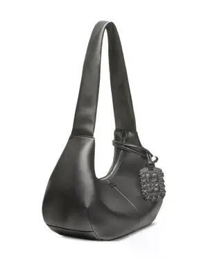 GANNI Medium Shoulder Bag With Logo Tag - Black
