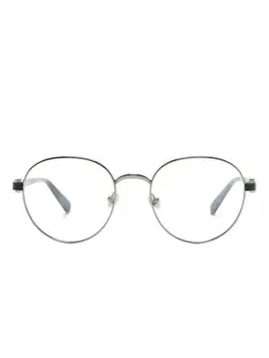 Moncler Logo-plaque Oval-frame Glasses - Silver