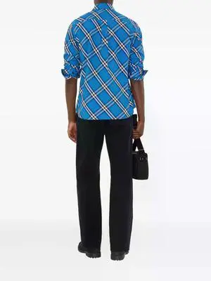 Burberry Checked Cotton Shirt - Blue