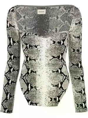 Khaite Maddy Snake-effect Jacquard-knit Bodysuit - Green