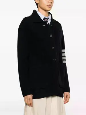 Thom Browne Cable-knit Cardigan With Signature Stripe Detail - Blue