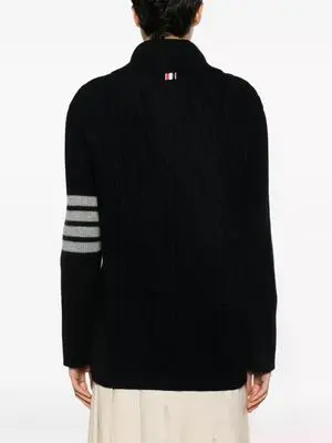 Thom Browne Cable-knit Cardigan With Signature Stripe Detail - Blue