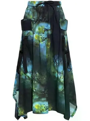 Y3 Printed Maxi Skirt With Handkerchief Hem