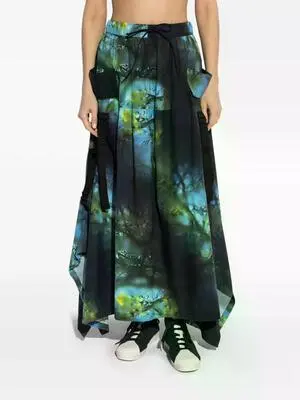 Y3 Printed Maxi Skirt With Handkerchief Hem