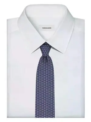 FERRAGAMO Gancini Print Neck Tie - Blue