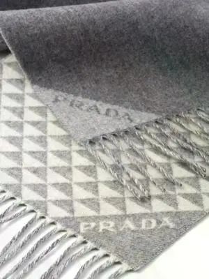 Prada Symbole Reversible Wool-cashmere Scarf - Grey