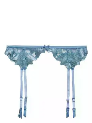 FLEUR DU MAL Velvet Lily Embroidered Garter Belt - Blue