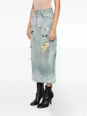 Vetements Distressed-effect Denim Midi Skirt