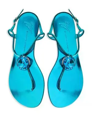 GIUSEPPE ZANOTTI Anthonia Metallic-effect Flat Sandals - Blue