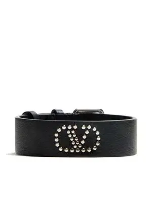Valentino Garavani V-logo Signature Leather Bracelet - Silver