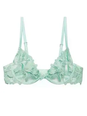 FLEUR DU MAL Lily Embroidered Plunge Demi Bra - Green