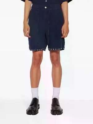 THE ELDER STATESMAN Contrasting-stitch Linen Shorts