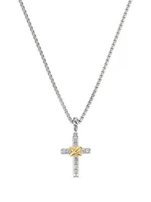 David Yurman Sterling Petite Cross Diamond Necklace - Silver