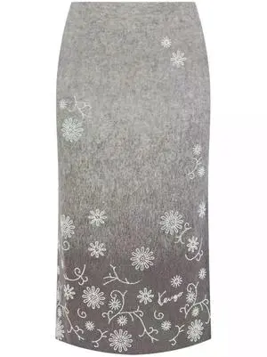 Kenzo Beaded Alpaca Wool-blend Skirt - Grey