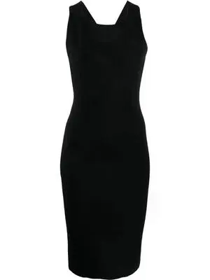 YVES SALOMON Ribbed Cross-strap Midi Dress - Black