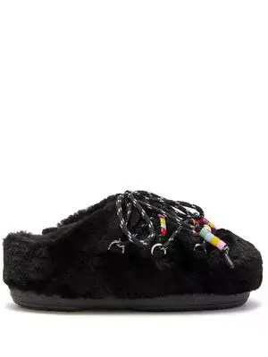 Moon Boot Faux-fur Beaded Slippers - Black