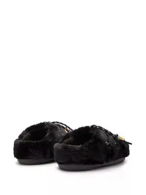 Moon Boot Faux-fur Beaded Slippers - Black