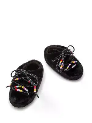 Moon Boot Faux-fur Beaded Slippers - Black