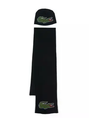 Lacoste Logo-intarsia Scarf And Beanie Set - Blue