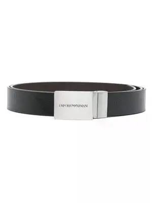 Emporio Armani Reversible Leather Belt With Logo Buckle - Black