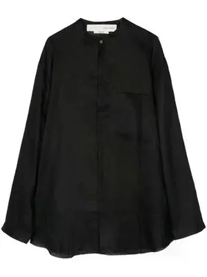 Isabel Benenato Band-collar Linen Shirt