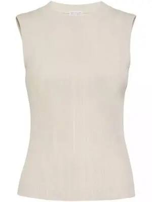BRUNELLO CUCINELLI Cotton Tank Top With Monili Chain Detail