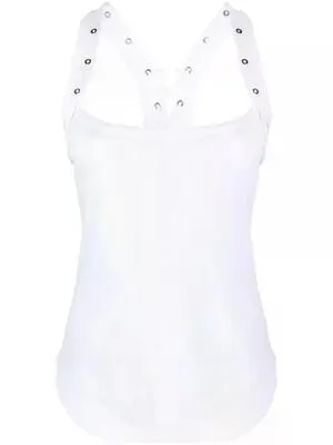 Attico Ribbed-knit Tank Top With Eyelet Embellishments - White