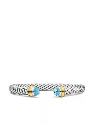 David Yurman 14kt Yellow Gold And Sterling Blue Topaz Classic Cable Cuff Bracelet - Silver