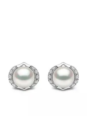 Yoko London 18kt White Gold Freshwater Pearl And Diamond Stud Earrings - Silver