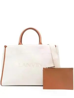 LANVIN Logo-print Leather Tote Bag - Neutrals