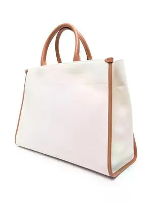 LANVIN Logo-print Leather Tote Bag - Neutrals
