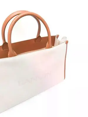 LANVIN Logo-print Leather Tote Bag - Neutrals