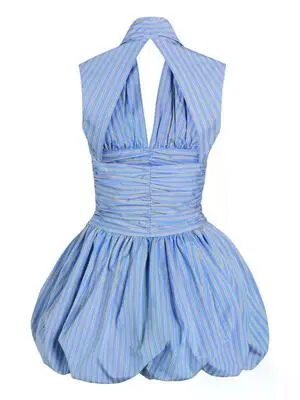 PATOU Striped Bubble-hem Mini Dress - Blue